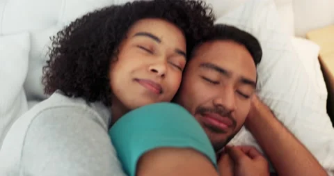 Love, hug and relax couple sleep in bed ... | Stock Video | Pond5