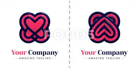 Love logos with overlapping, layered, and opposite hearts. Templates ...