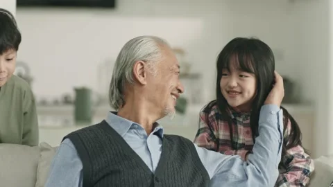 loving asian grandpa and two grandchildr... | Stock Video | Pond5