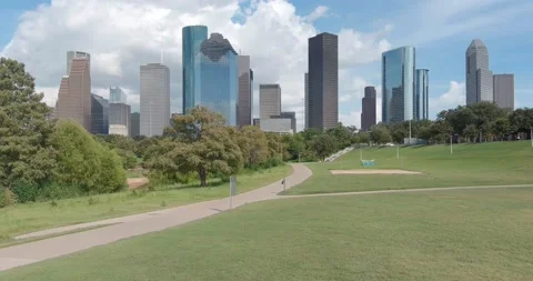 Low angle drone view of downtown Houston... | Stock Video | Pond5
