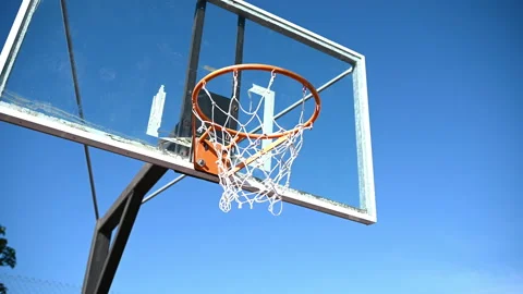 Low angle pan on basketball hoop with cl... | Stock Video | Pond5