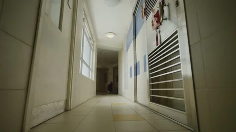 Low-angle shot of interior of hallway re... | Stock Video | Pond5