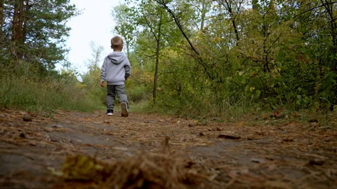 Low angle view of a little boy walking a... | Stock Video | Pond5