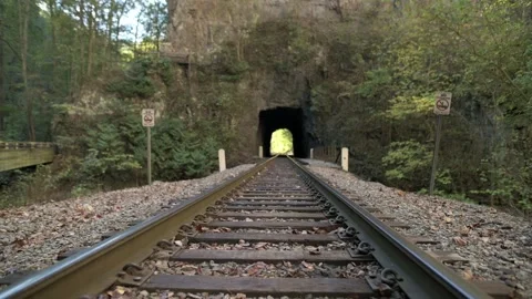 Low-angle view of railroad tracks leadin... | Stock Video | Pond5