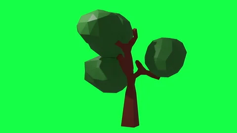 Low poly 3d animation of a tree on green... | Stock Video | Pond5
