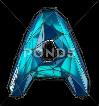 Low Poly Alphabet Letter A. Blue color Isolated black ~ Clip Art #93555327