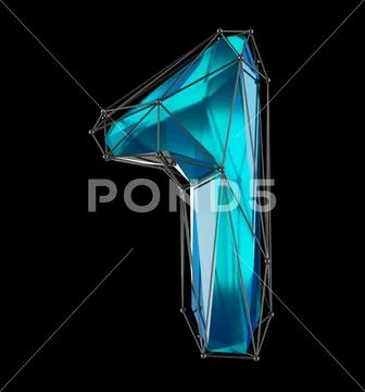 Low poly style number 1. Blue color isolated on black background. 3d ...