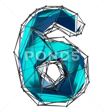 Low poly style number 6. Blue color isolated on white background. 3d ...