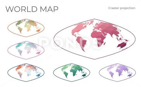 Low Poly World Map Set. Craster parabolic projection. Collection of the ...