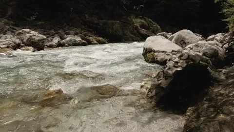 Low view of a small fast river, surround... | Stock Video | Pond5