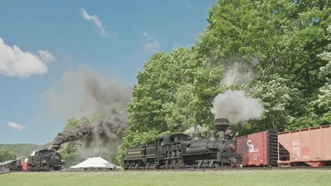 Low View of a Three Shay Steam Engine, A... | Stock Video | Pond5