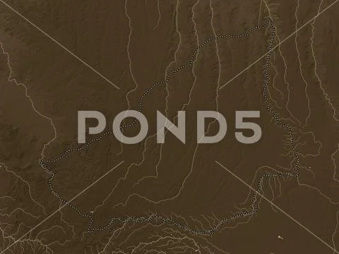 Lunda Sul, Angola. Elevation map colored in sepia tones with lakes and rivers: Royalty Free ...