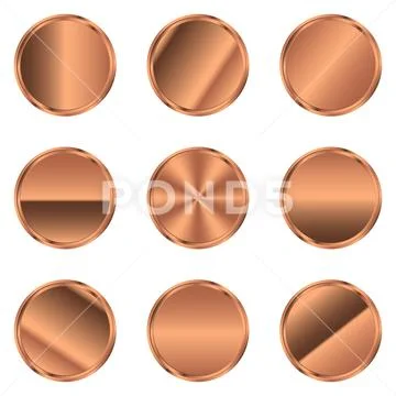 Luxury bronze circle button. Bronze circle. Realistic metal button ...