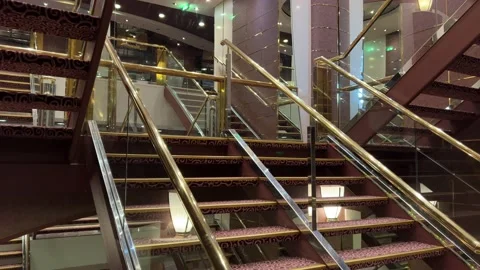 Luxury cruise ship interior stairs to va... | Stock Video | Pond5