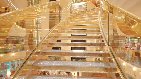 Luxury golden stairway of atrium of a cr... | Stock Video | Pond5