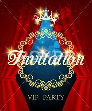 Luxury Invitation Card vip party invite with golden crown and red ...