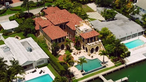 Luxury Miami mansion with pool on waterf... | Stock Video | Pond5