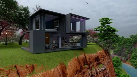 luxury modern house on the cliff archite... | Stock Video | Pond5