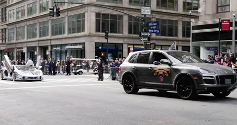 Luxury Sports cars at Veterans Day Parad... | Stock Video | Pond5