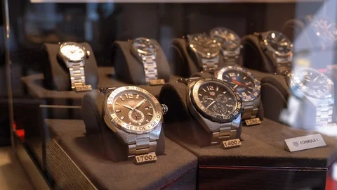 Luxury Swiss Wrist Watch on the Store Co... | Stock Video | Pond5