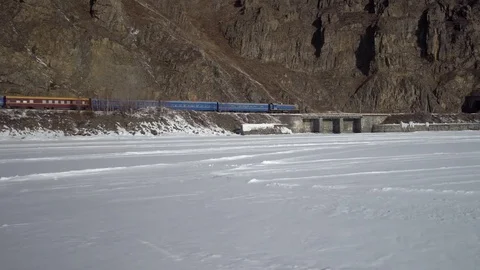 Luxury train blue ride Baikal lake Trans... | Stock Video | Pond5