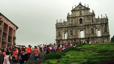 Macao - People in front of famous Ruins ... | Stock Video | Pond5