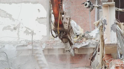 machine crashes concrete beam of ruined ... | Stock Video | Pond5