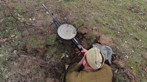 machine gun Degtyarev shooting (top view... | Stock Video | Pond5