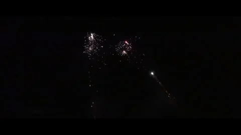 Machine gun fire works shooting at night... | Stock Video | Pond5