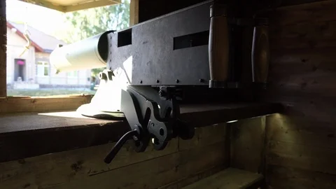 Machine gun in wagon interior of replica... | Stock Video | Pond5