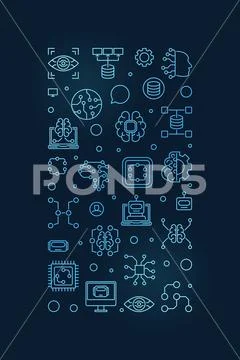 Machine Learning - ML Technology concept blue vertical outline banner ...