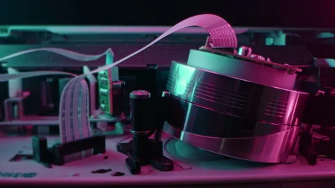 Macro view of magnetic head mechanism in... | Stock Video | Pond5