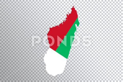 Madagascar flag on map, transparent background Illustration #218370200