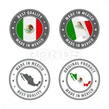 Made in Mexico - set of labels, stamps, badges, with the Mexico map and ...