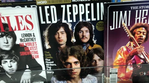 Magazines, Jimi Hendrix, Led Zeppelin an... | Stock Video | Pond5