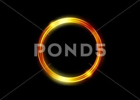 Magic gold circle frame. Fire Hole. Glowing fire ring trace. Golden ...
