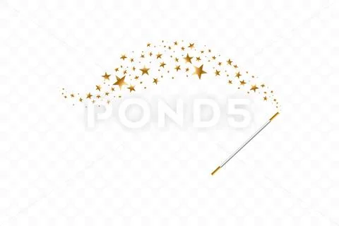 Magic wand with a stars on transparent background. Trace of gold dust ...