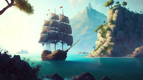 Magical pirate ship sailing on the sea n... | Stock Video | Pond5