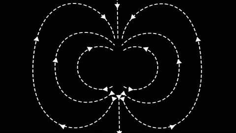 Magnetic field lines and arrows white on... | Stock Video | Pond5