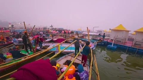 Mahakumbh Triveni Sangam Ganga Ghat Goin... | Stock Video | Pond5