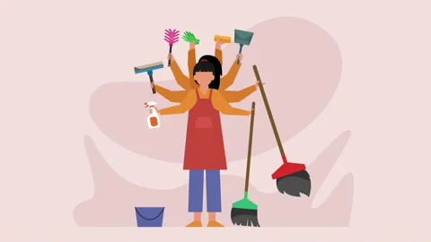 Maid doing multitask with cleaning equip... | Stock Video | Pond5