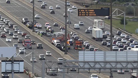 Major car accident on highway with emerg... | Stock Video | Pond5