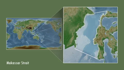 Makassar Strait. Pale map. Patterson Cyl... | Stock Video | Pond5