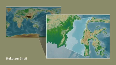 Makassar Strait. Physical map. Patterson... | Stock Video | Pond5