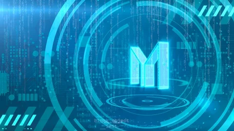 Maker symbol rotating on a cyan HUD back... | Stock Video | Pond5