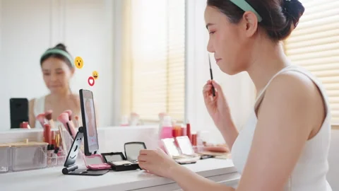 Makeup tutorial on morning routine young... | Stock Video | Pond5
