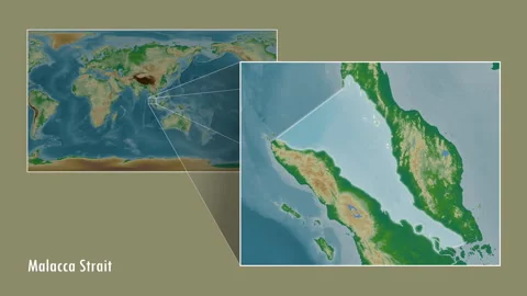 Malacca Strait. Physical map. Patterson ... | Stock Video | Pond5