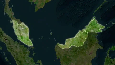 Malaysia map - solid. Glow. Satellite. L... | Stock Video | Pond5