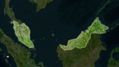 Malaysia map - solid. Glow. Satellite. L... | Stock Video | Pond5