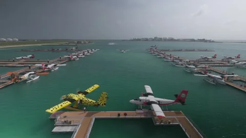 Maldives seaplane airport floating in tr... | Stock Video | Pond5